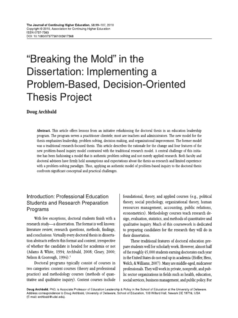 Breaking The Mold in The Dissertation Implementing A Problem-Based ... Breaking The Mold in The Dissertation Implementing A Problem-Based ...