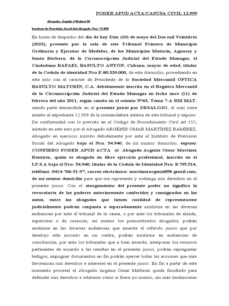 Poder Apud Acta Malave | PDF