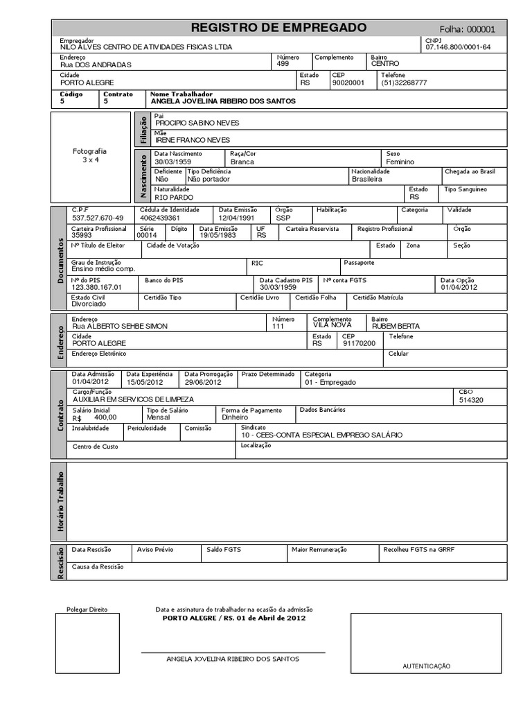 05 Ficha Registro Empregados | PDF