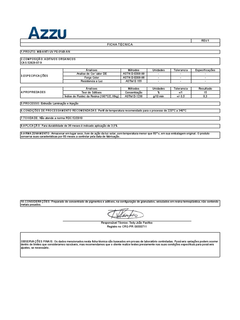 Ficha Técnica 0525 PE-0149-AN | PDF