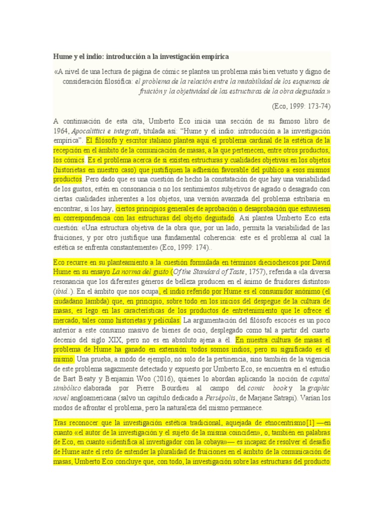 Hume y Eco: Estética del Cómic | PDF | Cómics | David Hume