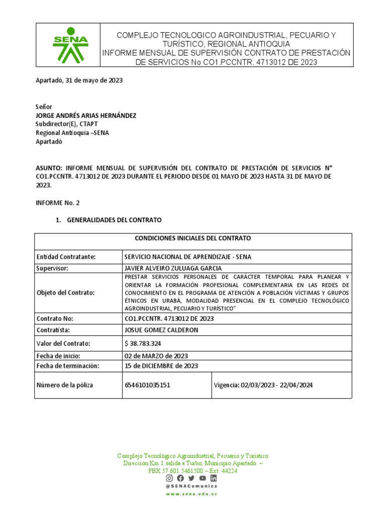 Informe de Supervision Mes de Abril de 2023 Josue Gomez Calderon ...