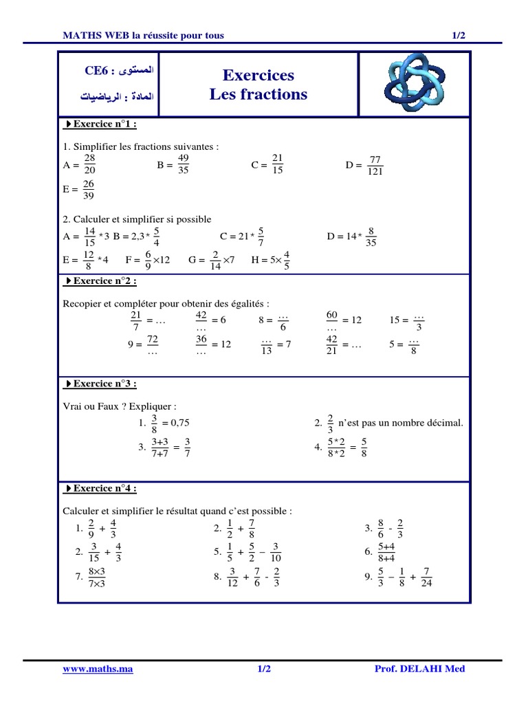 Exercices Fractions 1 CE5 & CE6 | PDF