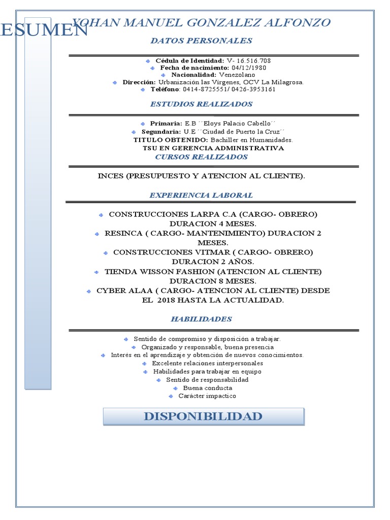 Currículum de Yohan Manuel González | PDF