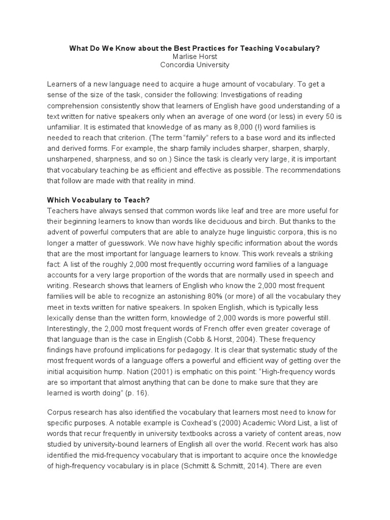 What Do We Know About The Best Practices For Teaching Vocabulary | PDF ...