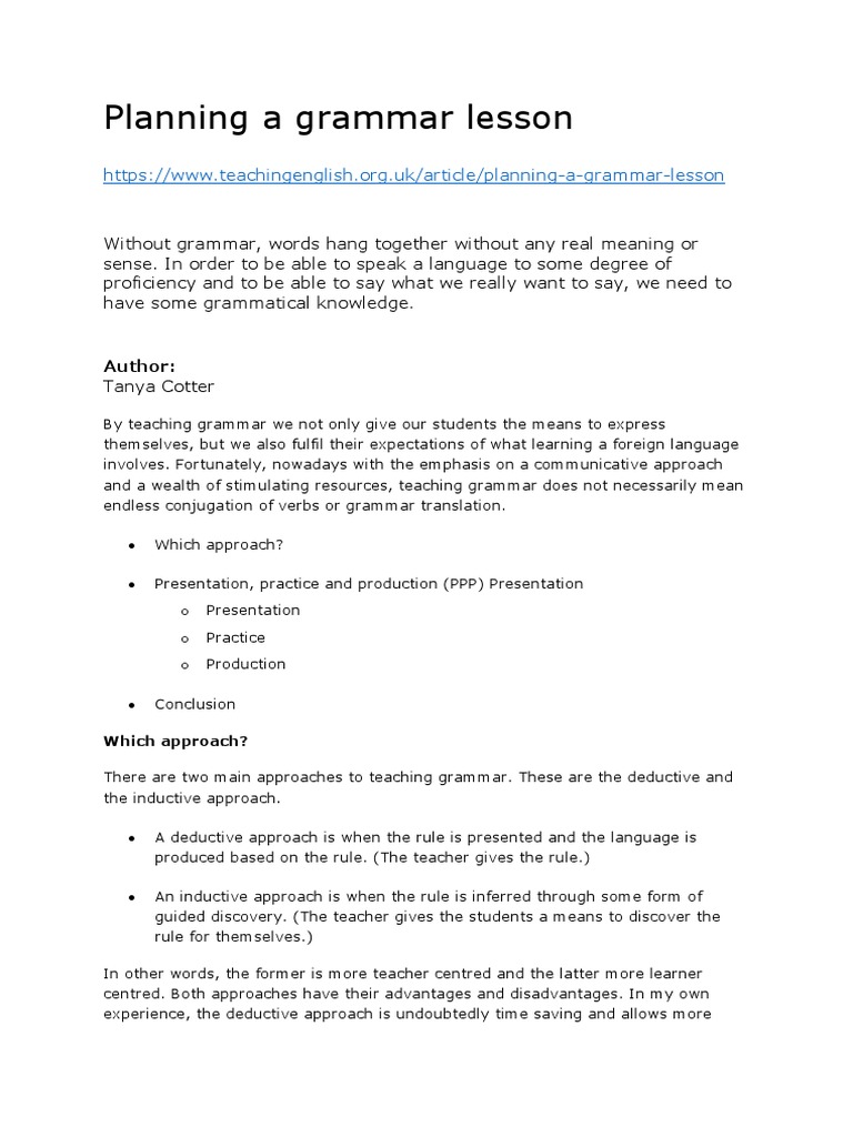 Planning A Grammar Lesson | PDF | Behavior Modification | Cognitive ...
