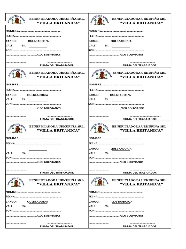 Formato de Vales Sucursal II | PDF