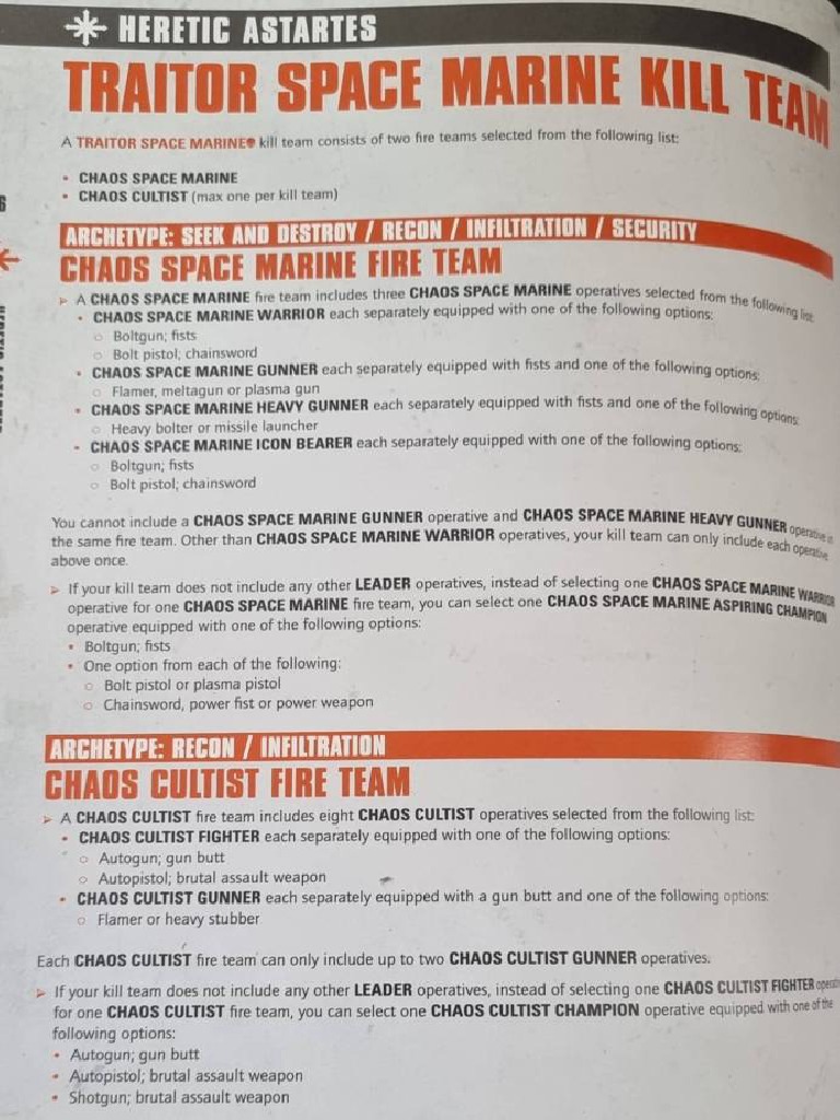 Chaos - Traitor Space Marine Kill Team | PDF