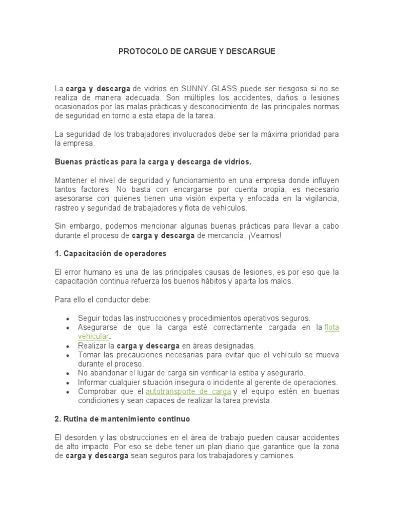 Protocolo de Cargue y Descargue | PDF | Transporte | Camión