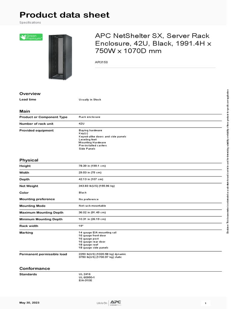 NetShelter SX Enclosures - AR3150 | PDF | Manufactured Goods | Computing