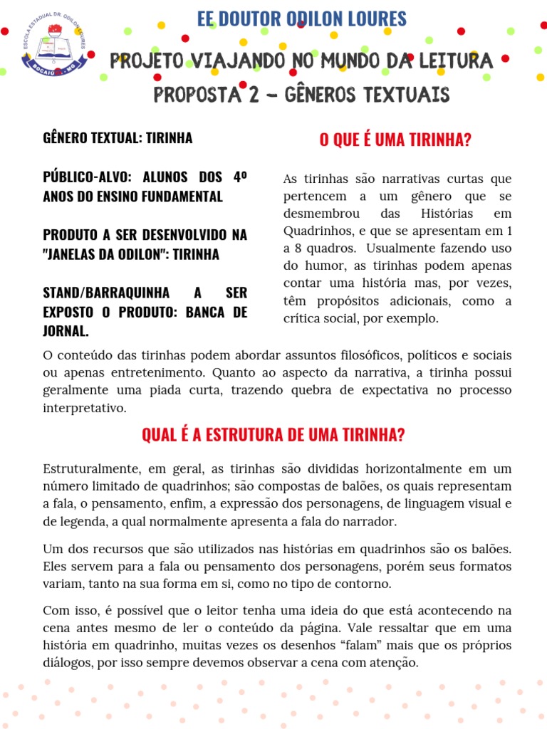 Tirinha - Proposta 2 - Gêneros Textuais | PDF | Quadrinhos | Pensamento