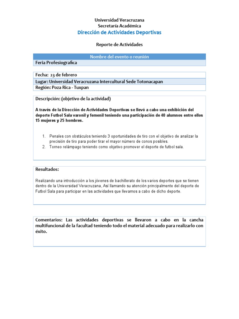 Reporte de Actividad Uvi Espinal | PDF