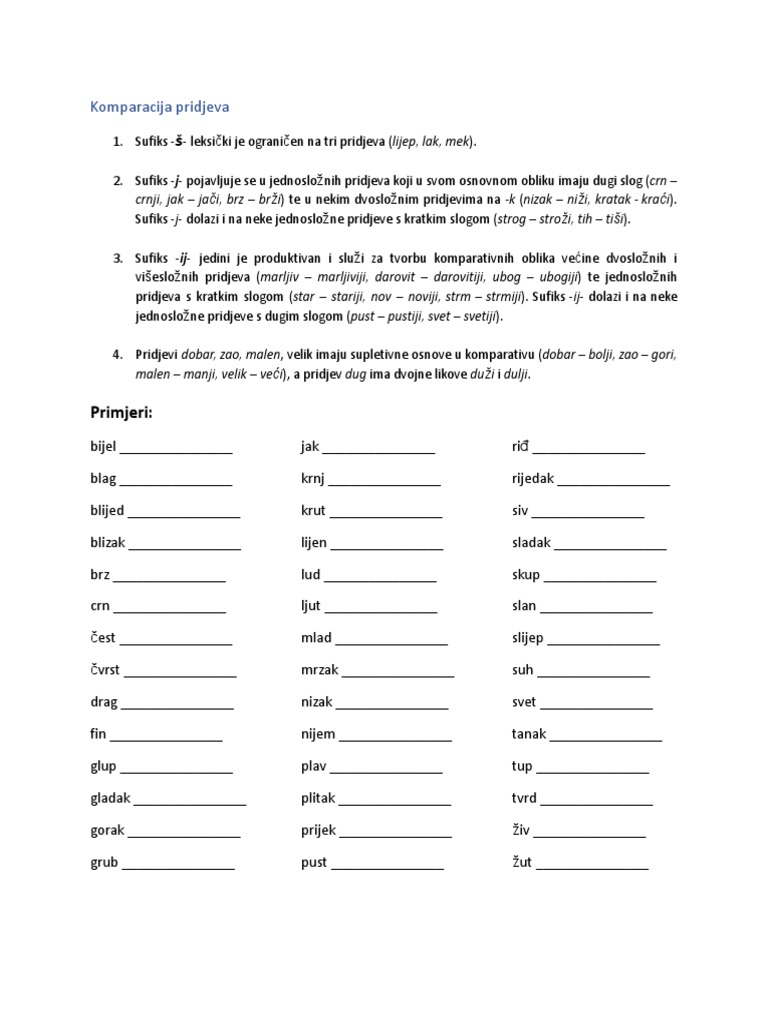 Komparacija Pridjeva | PDF