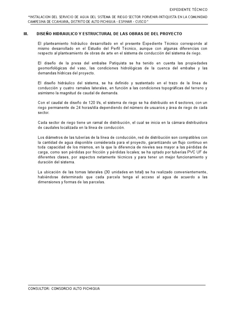 3.1 Mini Presa y Obras Conexas | PDF | Reservorio | Riego