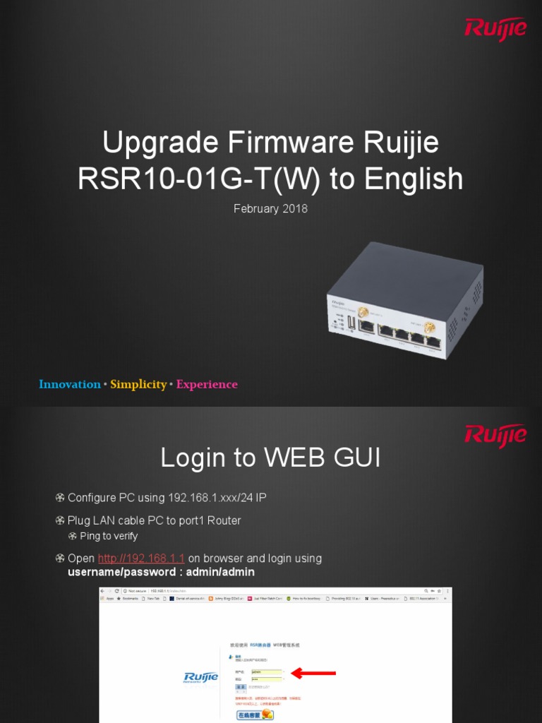 Upgrade Firmware Ruijie RSR10-01G-T (W) To English | PDF