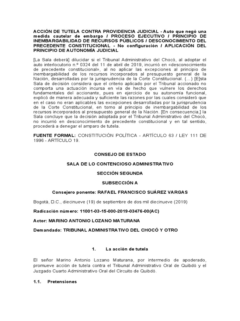 Sec 2 - 11001-03-15-000-2019-03476-00 (AC) - Inaplicación Del ...