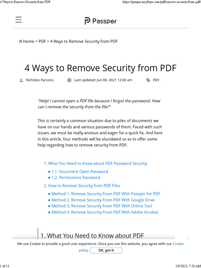 4 Ways To Remove Security From PDF | PDF | Password | Http Cookie