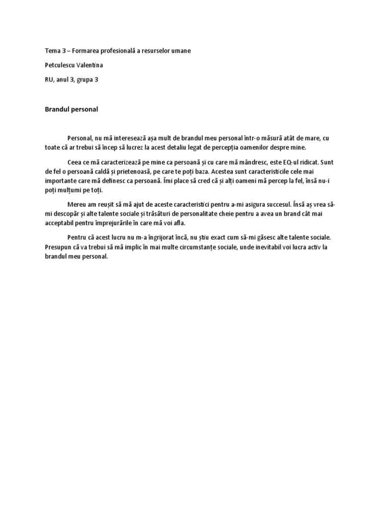 Tema 4 - Formarea Profesionala A Resurselor Umane | PDF