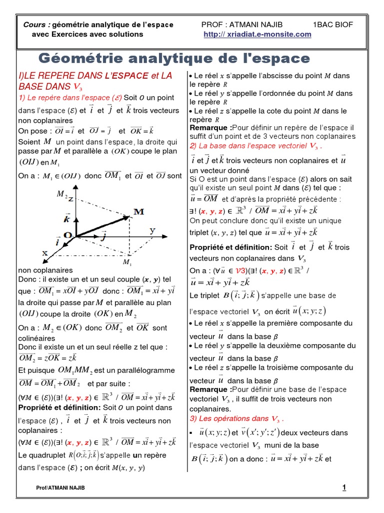 Cours de géométrie analytique 3D | PDF