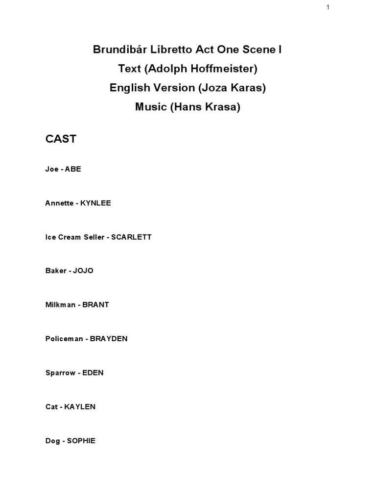 Brundibár Libretto | PDF | Searchlight