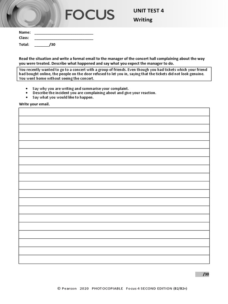 Focus4 2E Unit Test Writing Unit4 | PDF