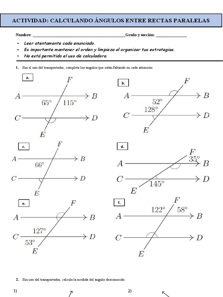 CALCULO DE ANGULOS ENTRE RECTAS PARALELAS | PDF