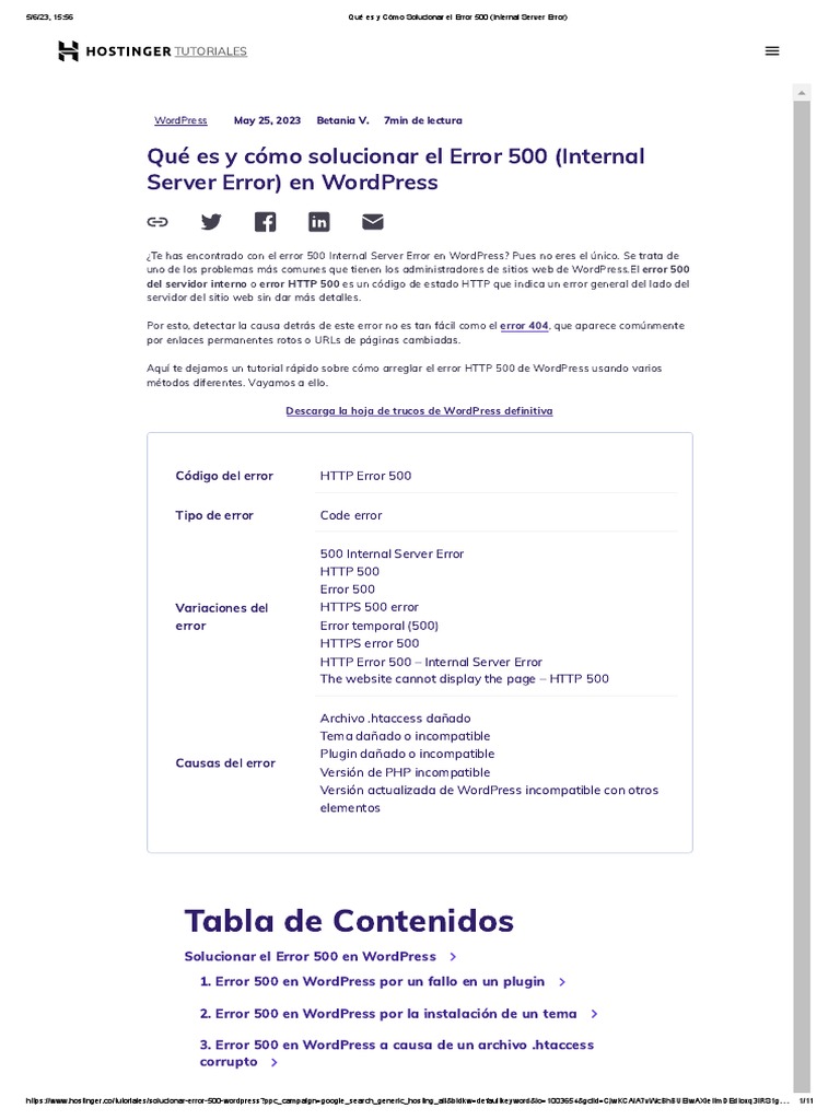Qué Es y Cómo Solucionar El Error 500 (Internal Server Error) | PDF Qué Es y Cómo Solucionar El Error 500 (Internal Server Error) | PDF