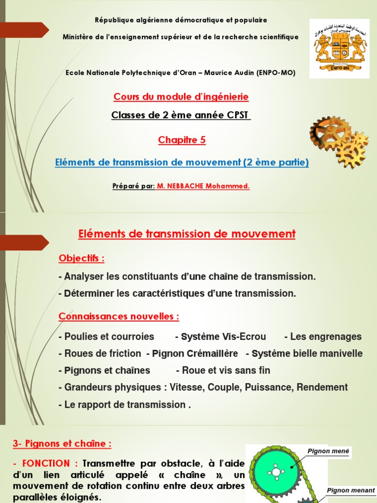 Transmission de Mouvement Cours 2 NEBBACHE Mohammed)-11 | PDF
