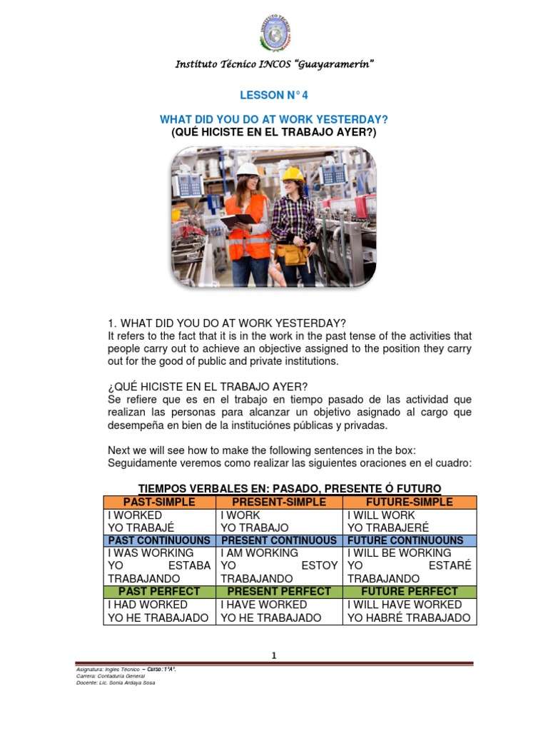 Lesson #4 What Did You Do at Work Yesterday (Pasttense) | Descargar ...