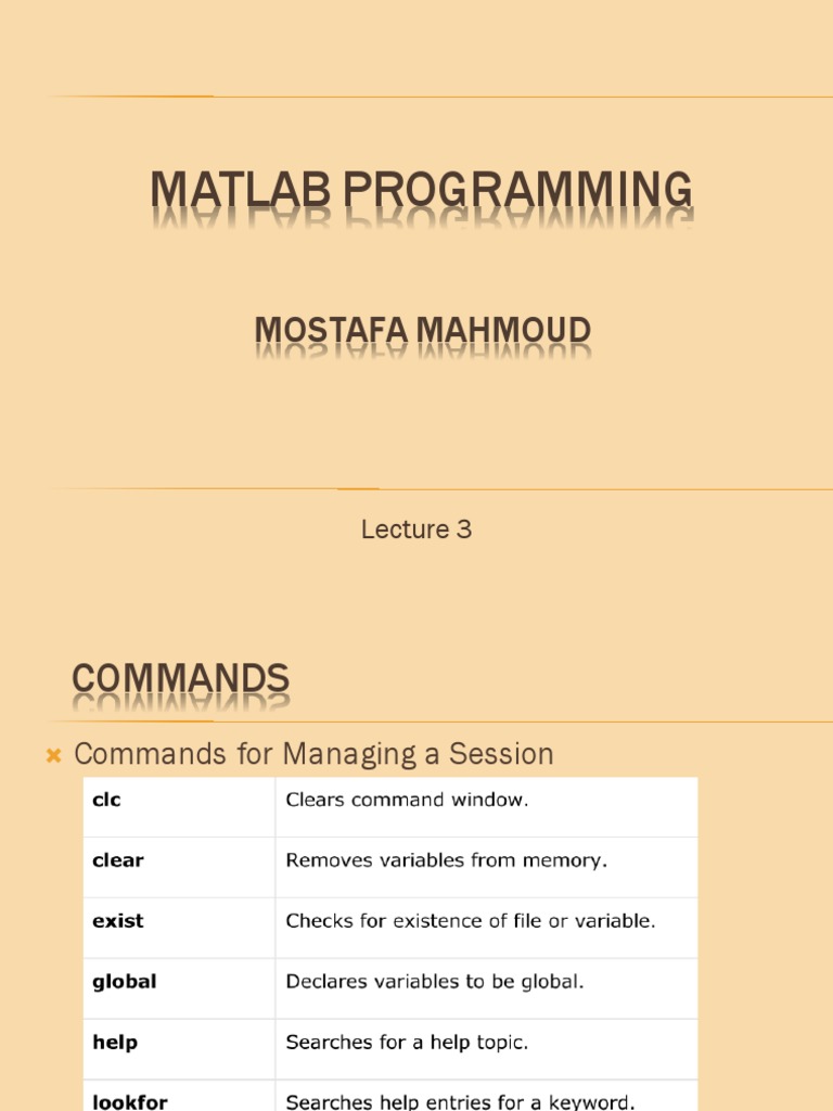 Introduction To Matlab Lecture 3 | PDF