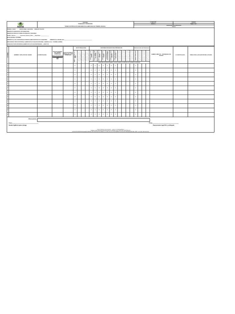 Formato Entrega de Complementos Alimentarios de Primera Infancia v3 0 (1) 025707 | Descargar ...