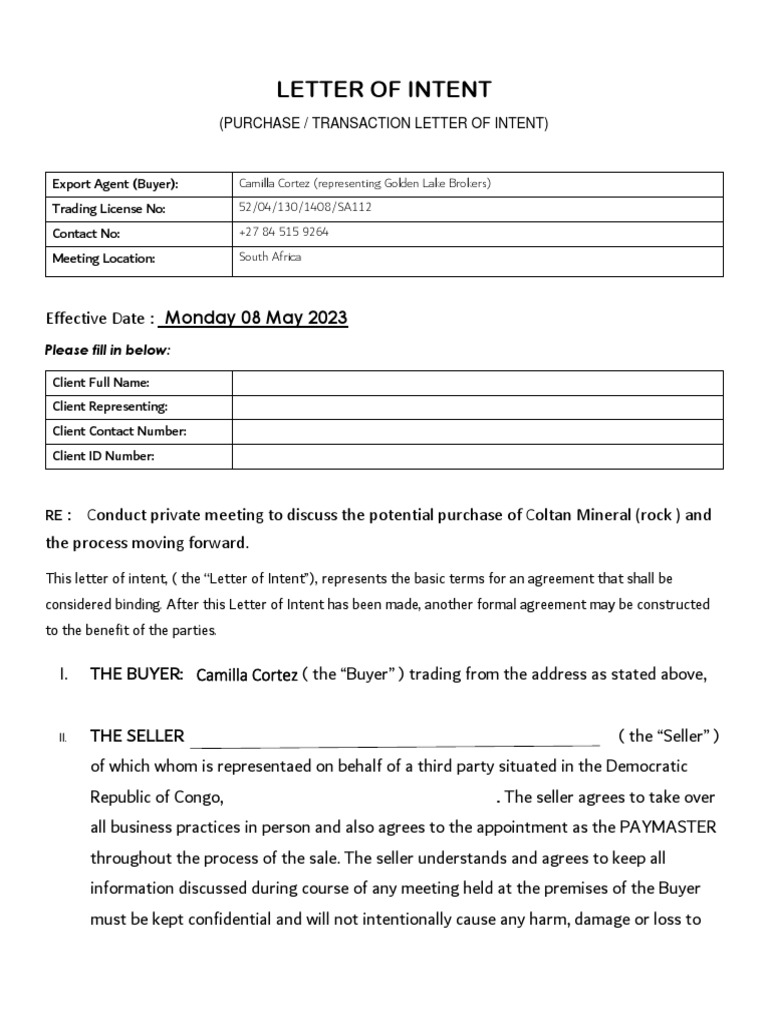 Letter of Intent | PDF