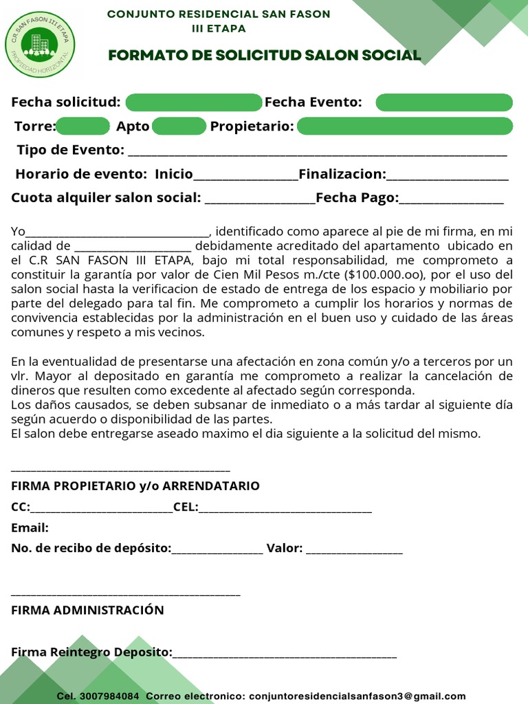 Formato Alquiler Salon Social | PDF