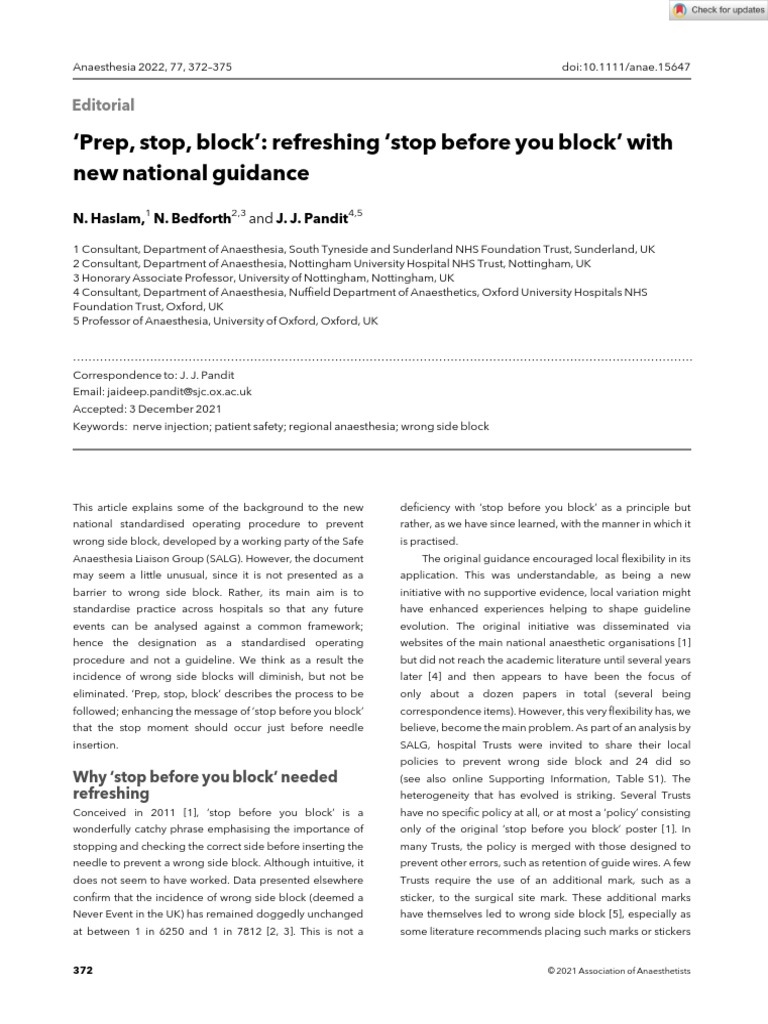 Haslam2022 'Prep, Stop, Block' - Refreshing 'Stop Before You Block' With New National Guidance ...