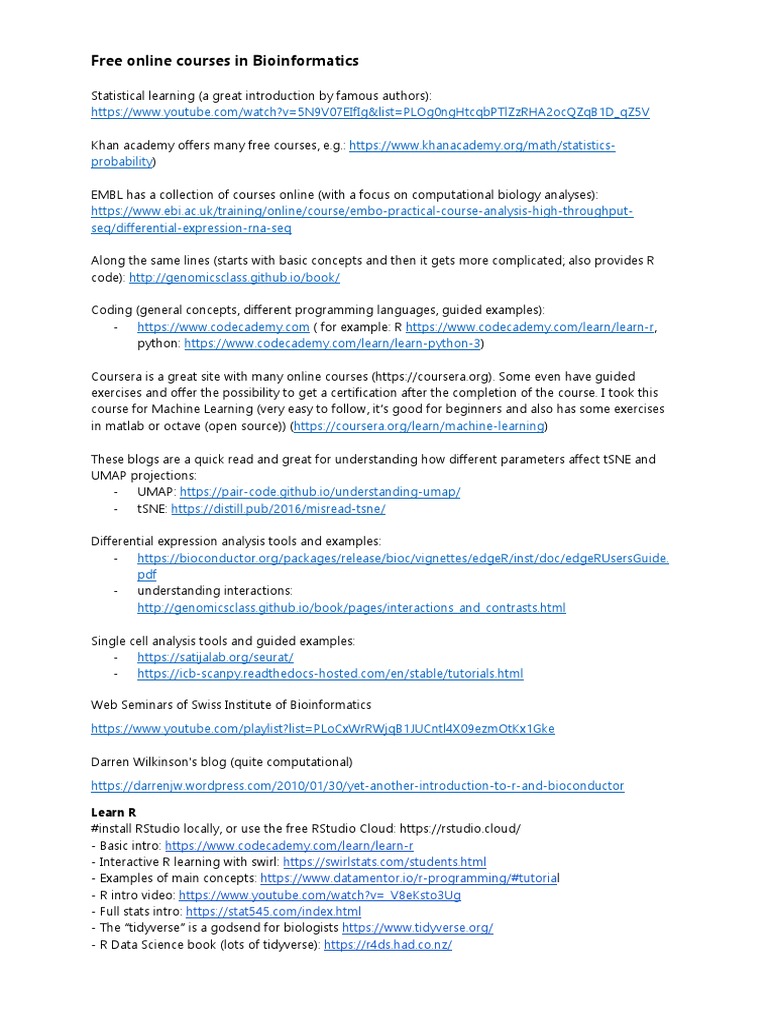 Bioinformatics Courses | PDF | Bioinformatics | Computing