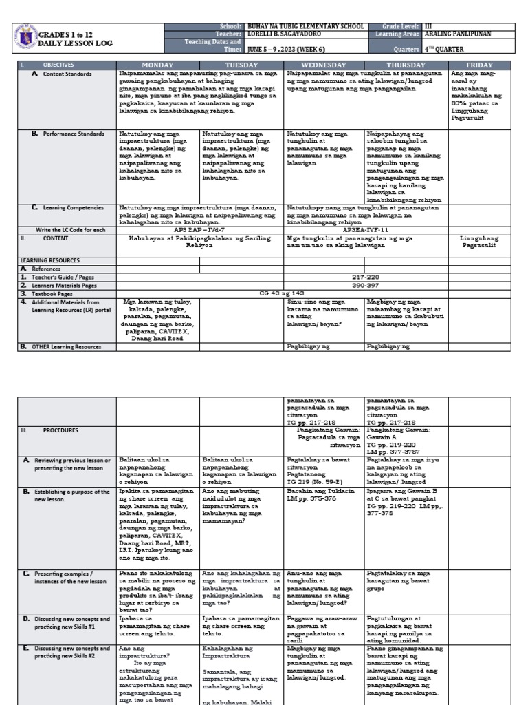 DLL Araling-Panlipunan-3 Q4 W6 | PDF