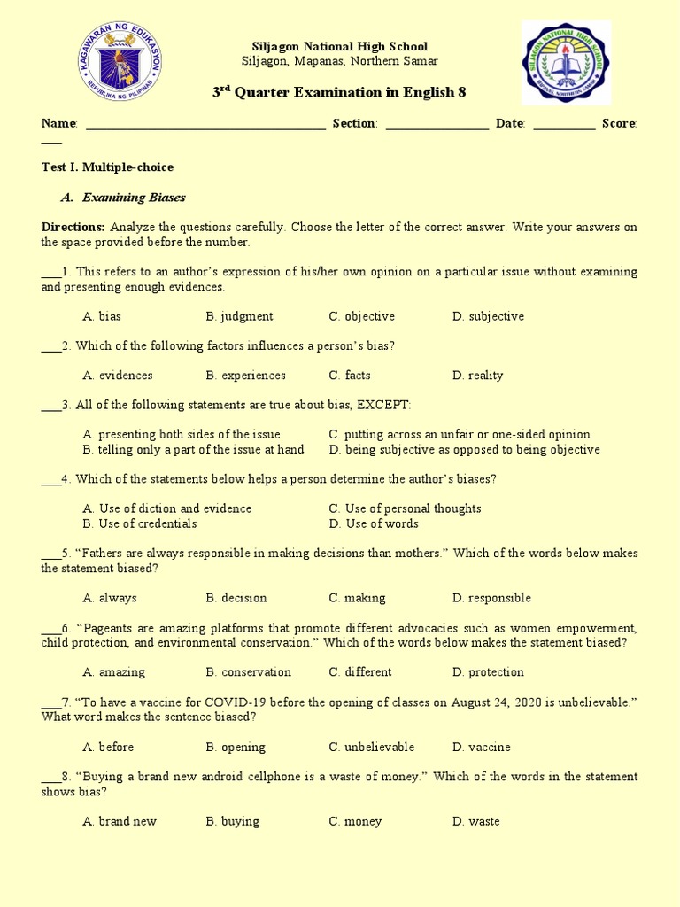 3RD Quarter Exam in Eng 8 | PDF | Social Science