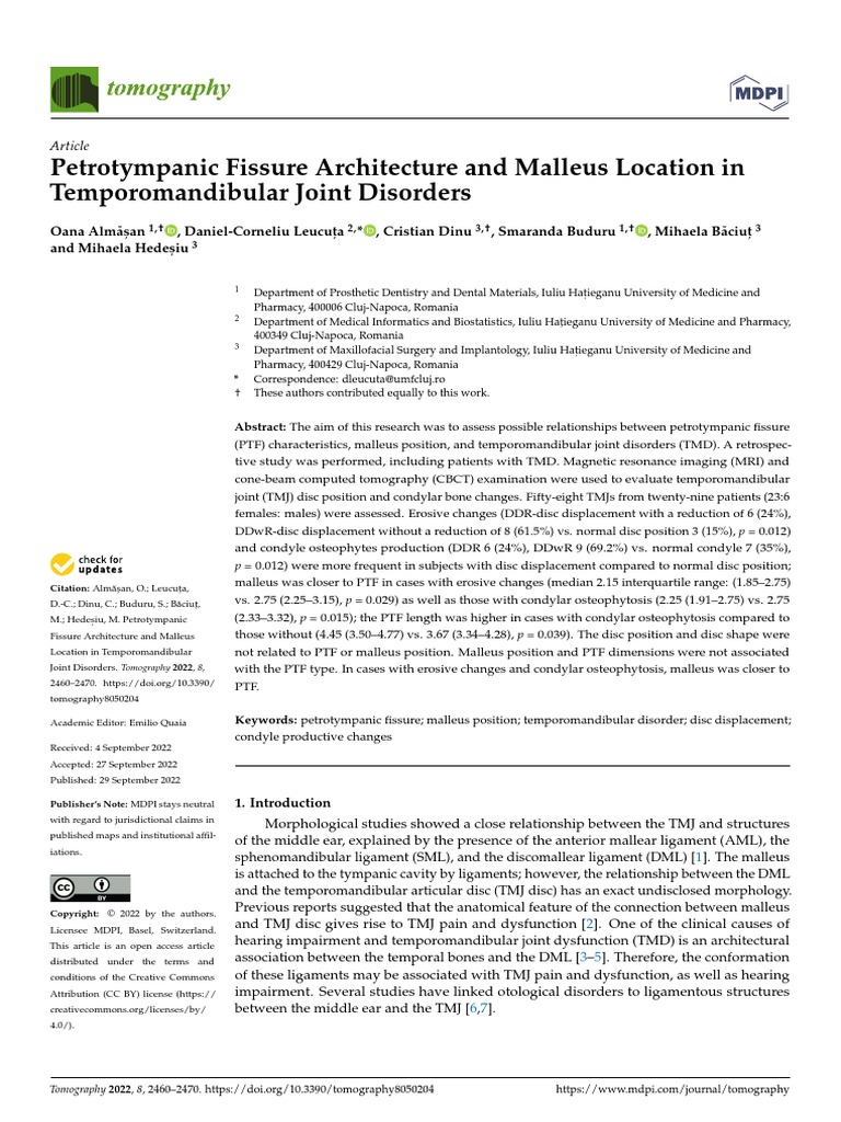 Petrotympanic Fissure Architecture and Malleus Location in ...