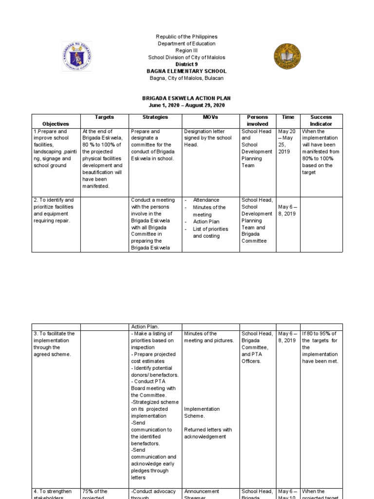 Brigada Eskwela Action Plan | PDF
