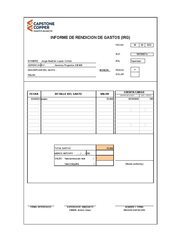 Informe de Rendicion de Gastos (Irg) : Fecha | PDF