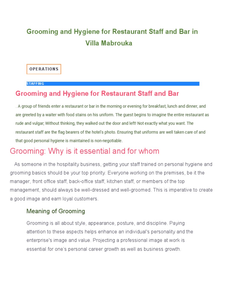 Grooming Standards for Restaurant Staff | PDF | Beard | Hair