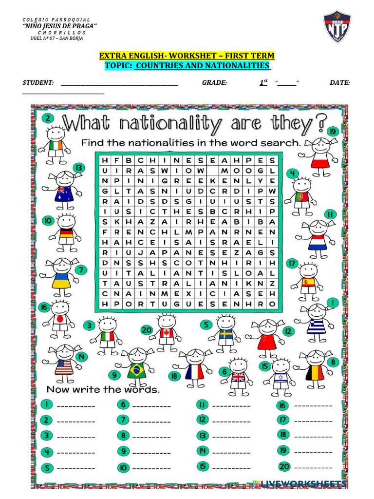 1ro-Extra Worksheet-Countries and Nationalities | PDF