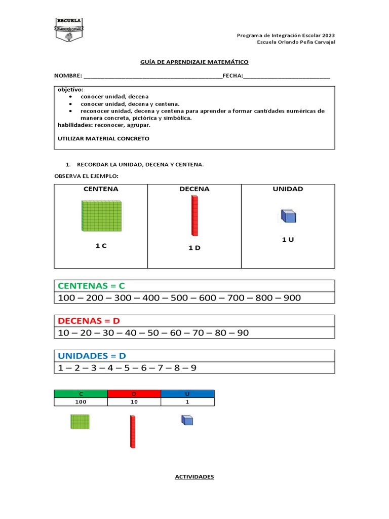 Guía Matemática: Unidades y Decenas | PDF