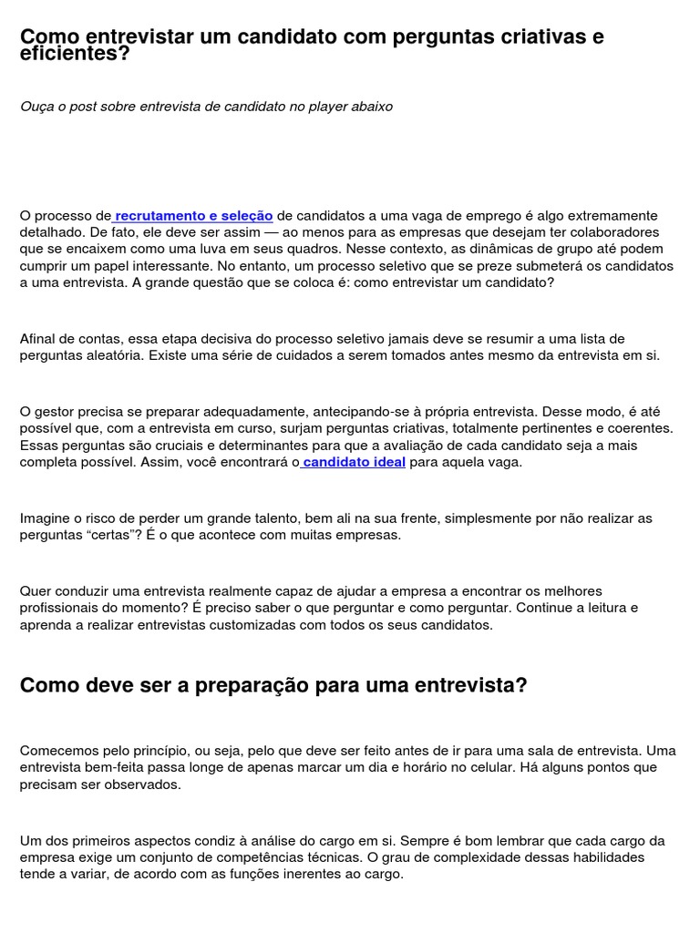 Como Entrevistar Um Candidato Com Perguntas Criativas e Eficientes ...