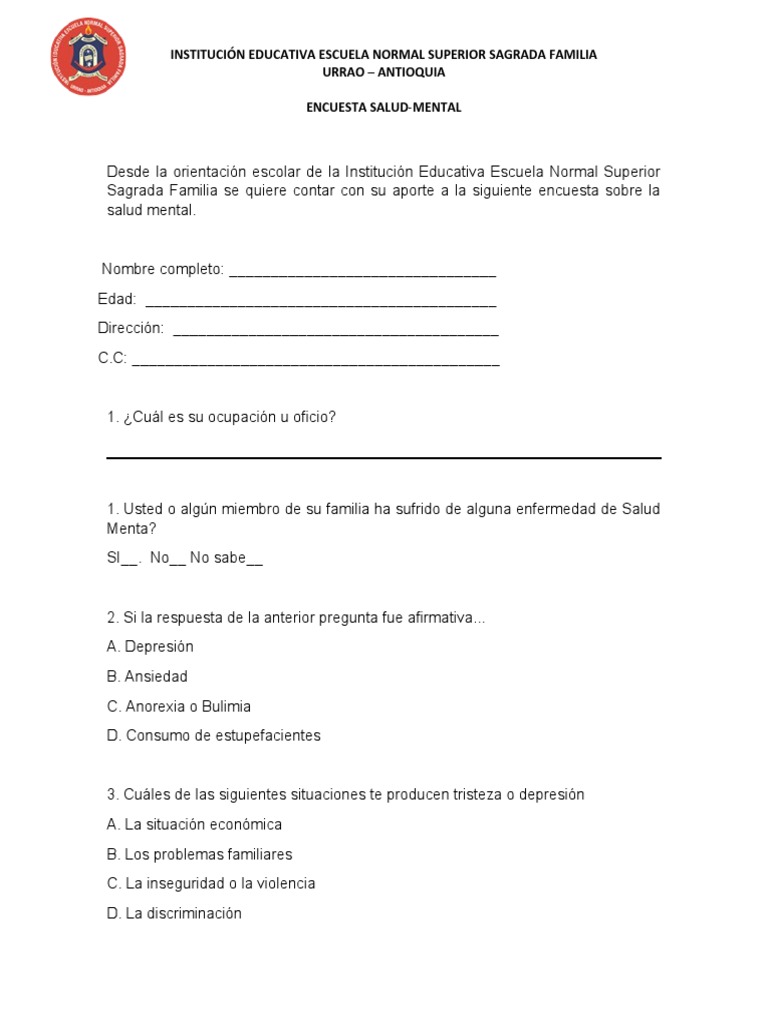 Encuesta Sobre Salud Mental | PDF