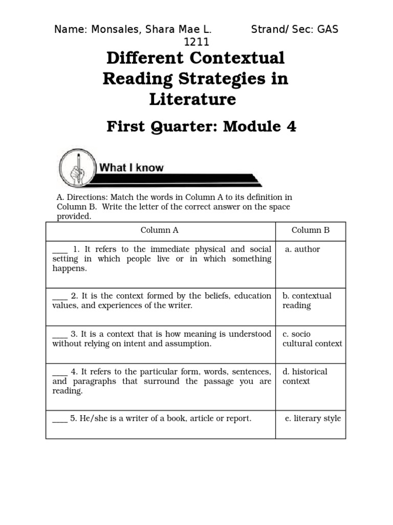Different Contextual Reading Strategies in Literature | PDF | Foreign ...