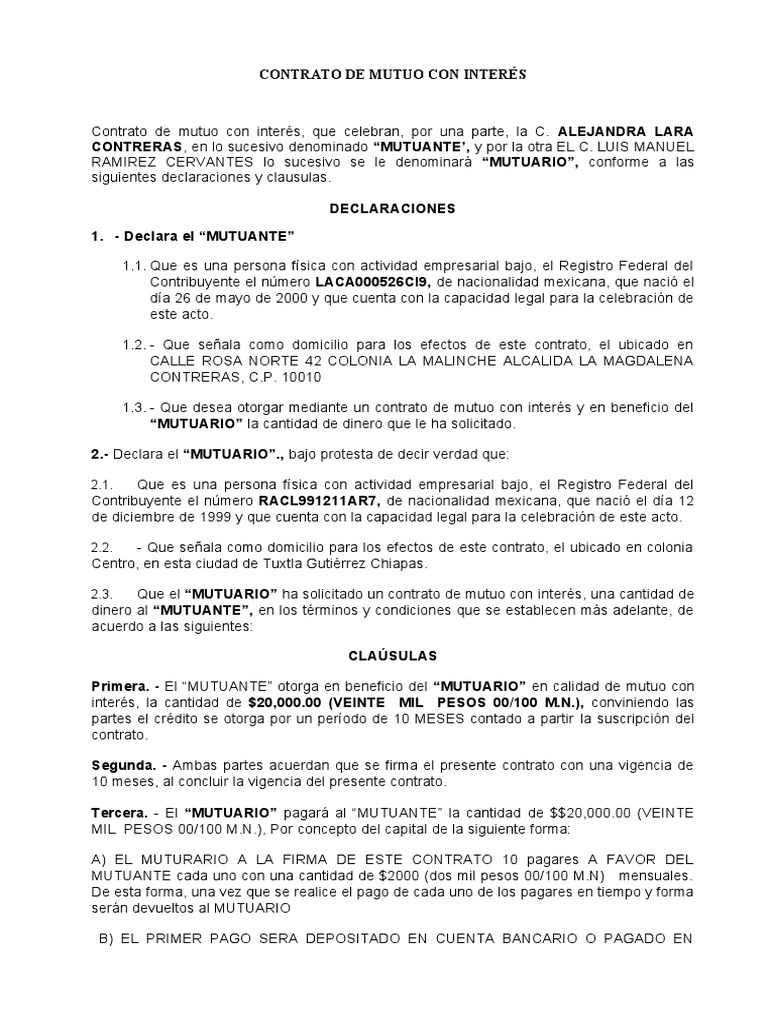 Contrato de Mutuo Con Interes | PDF