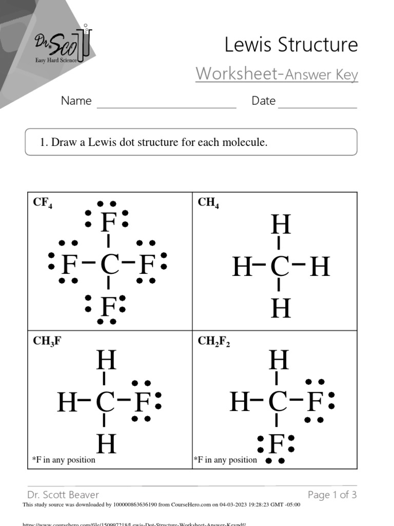 Lewis Dot Structure Worksheet Answer Key PDF | PDF