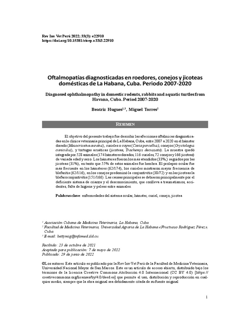 Oftalmopatías Diagnosticadas en Roedores, Conejos y Jicoteas | PDF ...