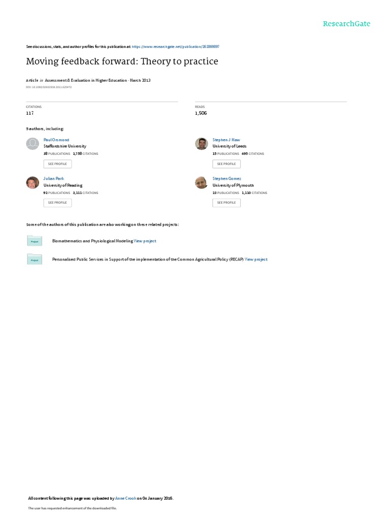 Moving Feedback Forward Theoryto Practice Paper FINALPUBLISHED | PDF ...
